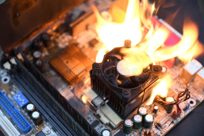 Fire Burning ,blazing Computer Motherboard, Cpu,gpu and Video Card ...