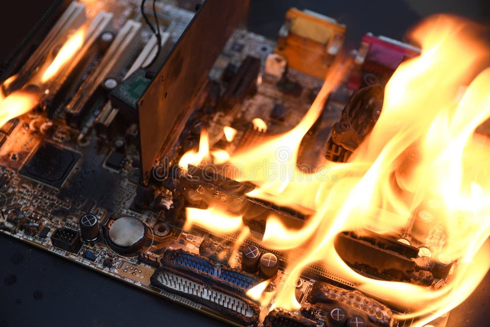 Fire Burning ,blazing Computer Motherboard, Cpu,gpu and Video Card ...