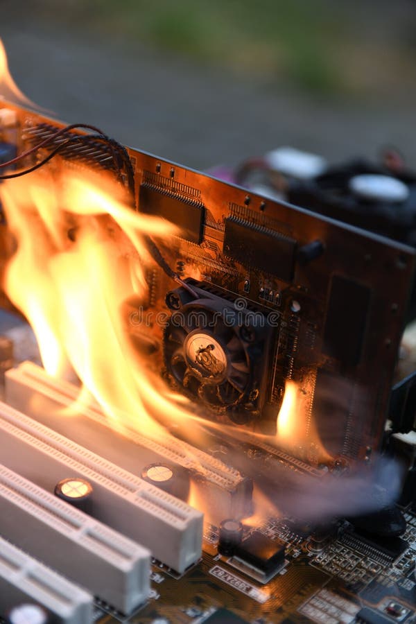 Fire Burning ,blazing Computer Motherboard, Cpu,gpu And Video Card ...