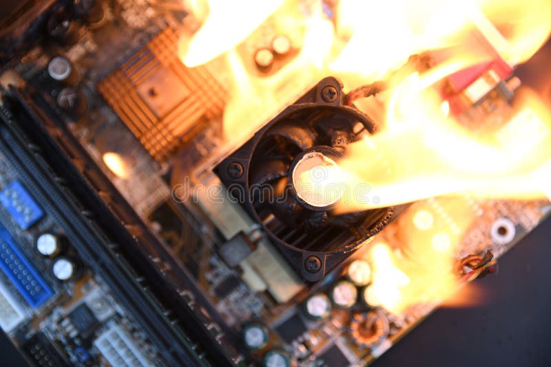 Fire Burning ,blazing Computer Motherboard, Cpu,gpu and Video Card ...