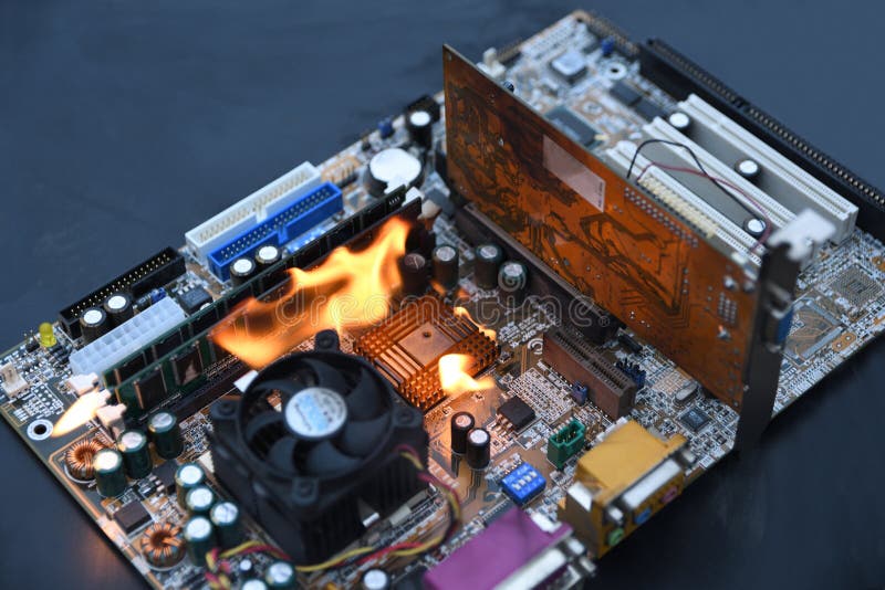 Fire Burning ,blazing Computer Motherboard, Cpu,gpu and Video Card ...