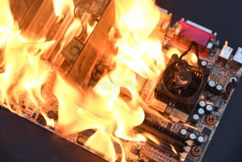 Fire Burning ,blazing Computer Motherboard, Cpu,gpu and Video Card ...