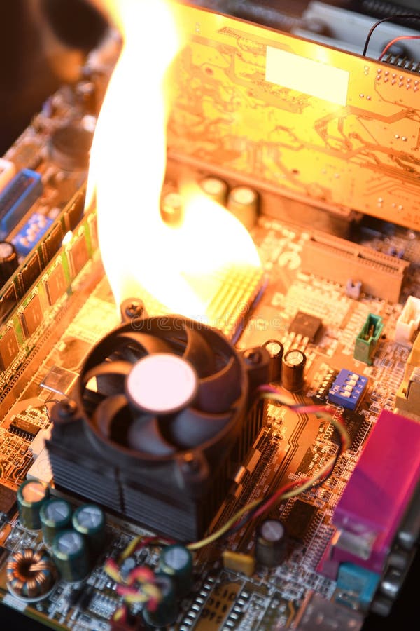Fire Burning ,blazing Computer Motherboard, Cpu,gpu and Video Card ...