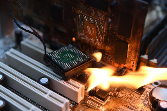 Fire Burning ,blazing Computer Motherboard, Cpu,gpu and Video Card ...