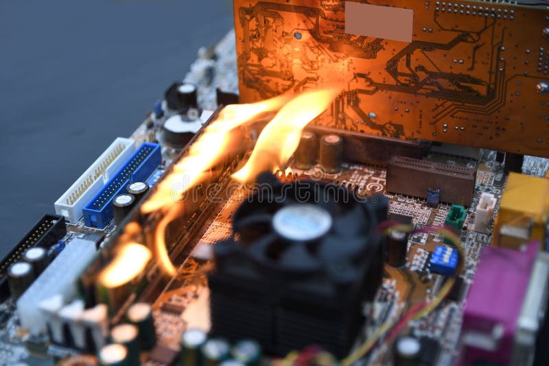 Fire Burning ,blazing Computer Motherboard, Cpu,gpu and Video Card ...