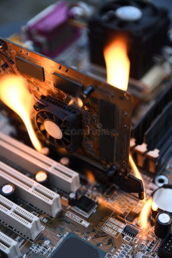 Fire Burning ,blazing Computer Motherboard, Cpu,gpu and Video Card ...