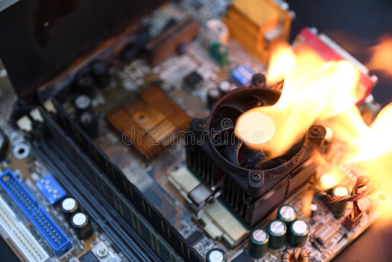 Fire Burning ,blazing Computer Motherboard, Cpu,gpu and Video Card ...