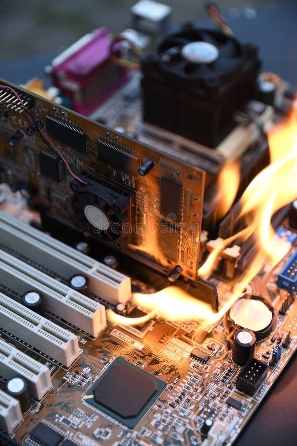 Fire Burning ,blazing Computer Motherboard, Cpu,gpu and Video Card ...