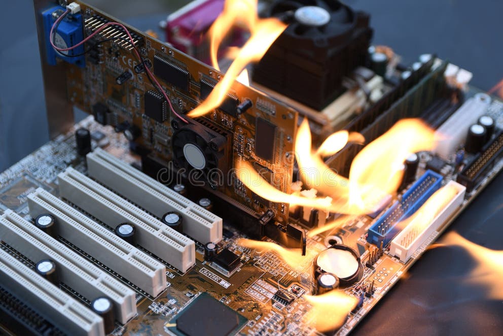 Fire Burning ,blazing Computer Motherboard, Cpu,gpu and Video Card ...