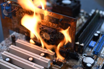 Fire Burning ,blazing Computer Motherboard, Cpu,gpu and Video Card ...