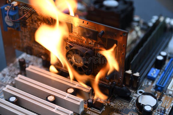 Fire Burning ,blazing Computer Motherboard, Cpu,gpu and Video Card ...