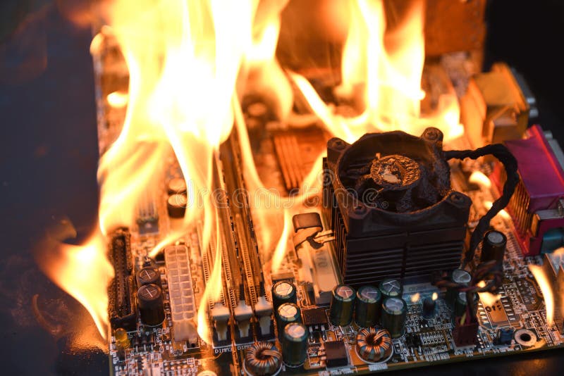 Fire Burning ,blazing Computer Motherboard, Cpu,gpu and Video Card ...