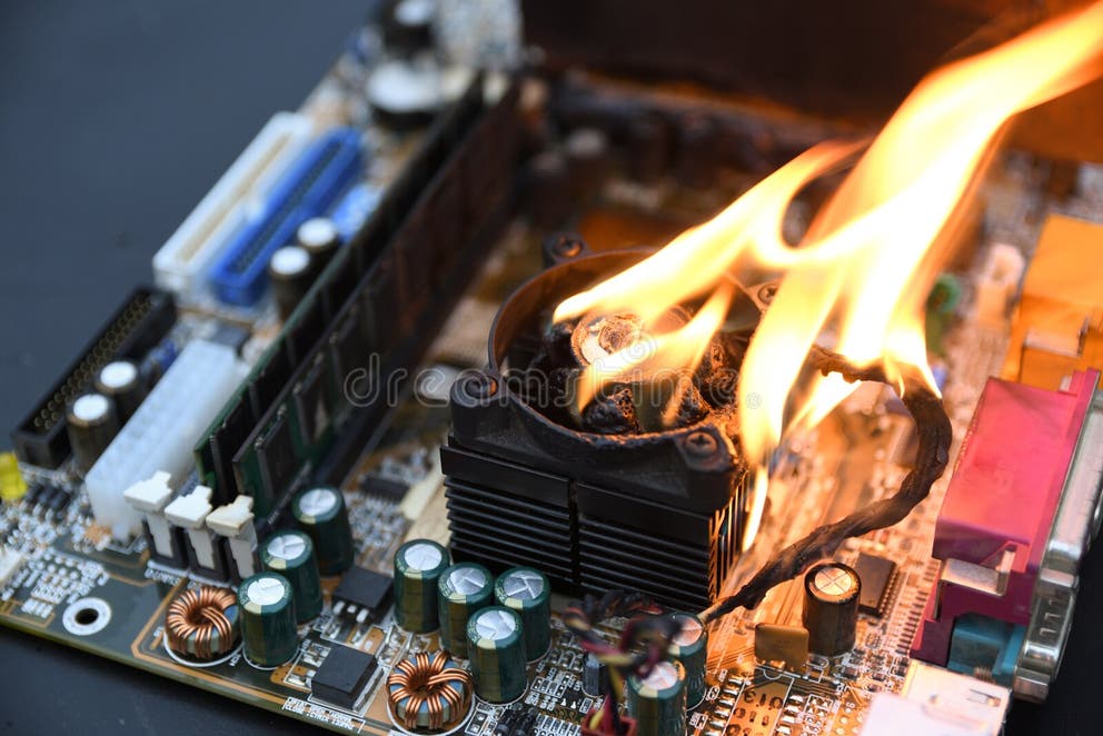 Fire Burning ,blazing Computer Motherboard, Cpu,gpu and Video Card ...