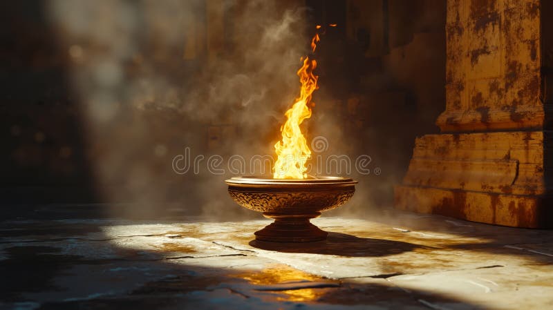 A Fire Burning in a Bowl in the Middle of a Stone Floor Stock Image ...