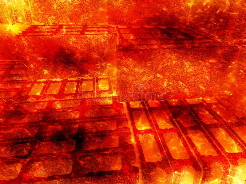 Fire burning brick floor stock illustration. Illustration of flames ...