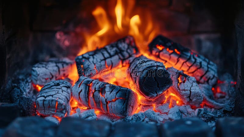 Fire Burning Bright. Logs are Glowing Hot in a Fireplace. Warmth and ...