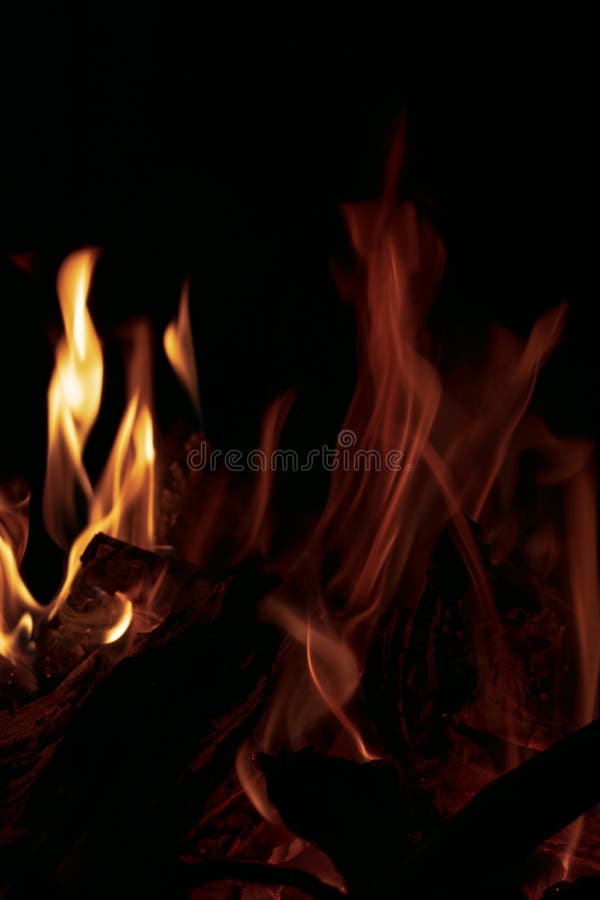 A Fire Burning with a Bright, Yellow Flame on Hot Coals on a Dark Night ...
