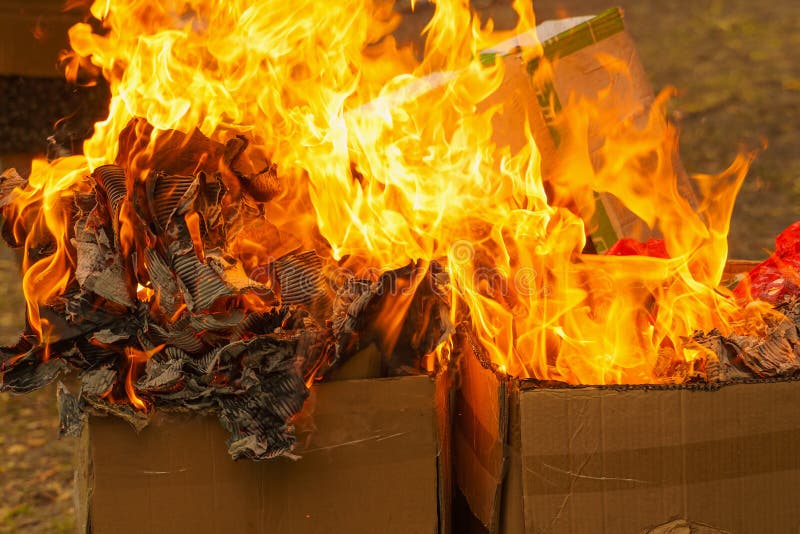 Fire of Burning Carton Paper Stock Photo - Image of fume, conflagration ...