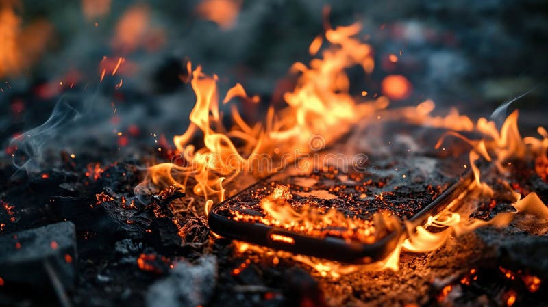 Fire is Burning Cell Phone. the Flames are Intense and Dramatic ...