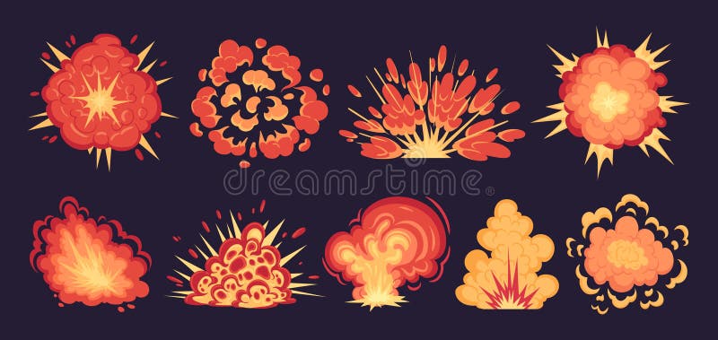 Fire Burning Clouds. Cartoon Danger Bomb Explosions. Dynamite ...