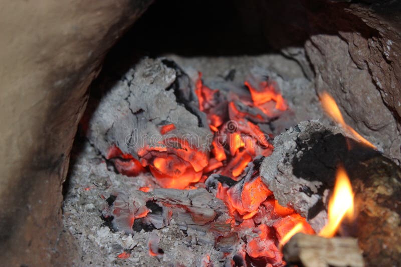 Fire Burning on Coal and Wood in Winters Stock Image - Image of fire ...