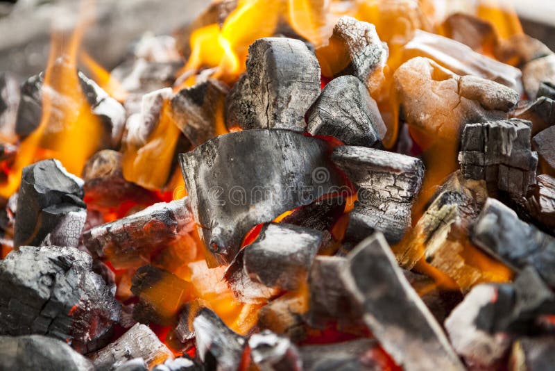 The Fire, Burning Coals Close Up. Stock Image - Image of blowing, coal ...