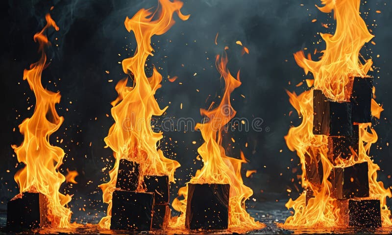 Fire burning in the dark stock illustration. Illustration of flower ...