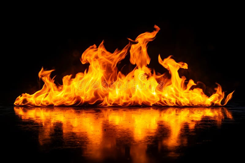 A Fire is Burning in the Dark with a Reflection in the Water Stock ...