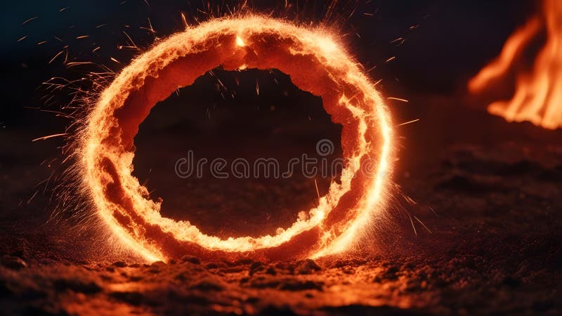 Fire Burning in the Dark a Ring of Fire Erupting from a Volcano ...