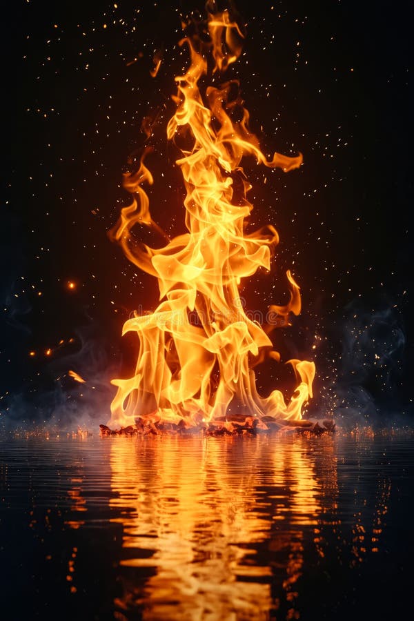 A Fire is Burning in the Dark on the Water. Generative AI Stock Photo ...