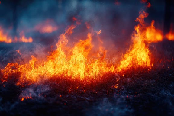 A Fire Burning in Dry Grass, with Flames and Smoke Stock Photo - Image ...