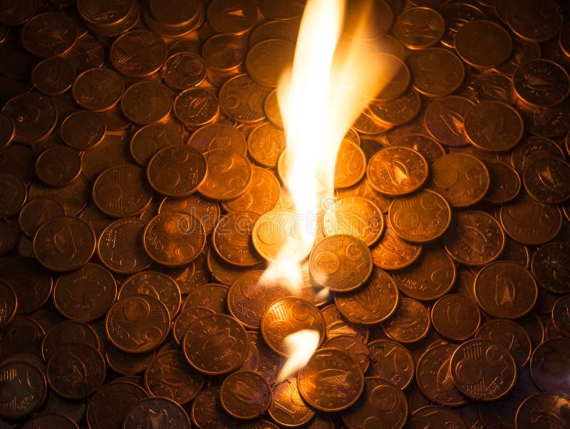 Coins On Fire. The Concept Of High Prices For Natural Gas. Stock Photo ...