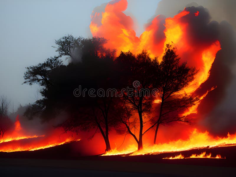 Fire Burning in a Field , Ai Generated Stock Illustration ...