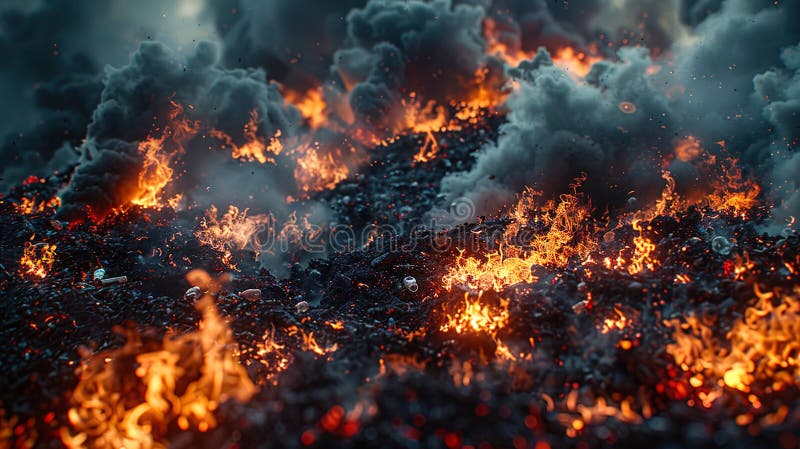 A Fire is Burning in a Field of Rubble Stock Image - Image of ...