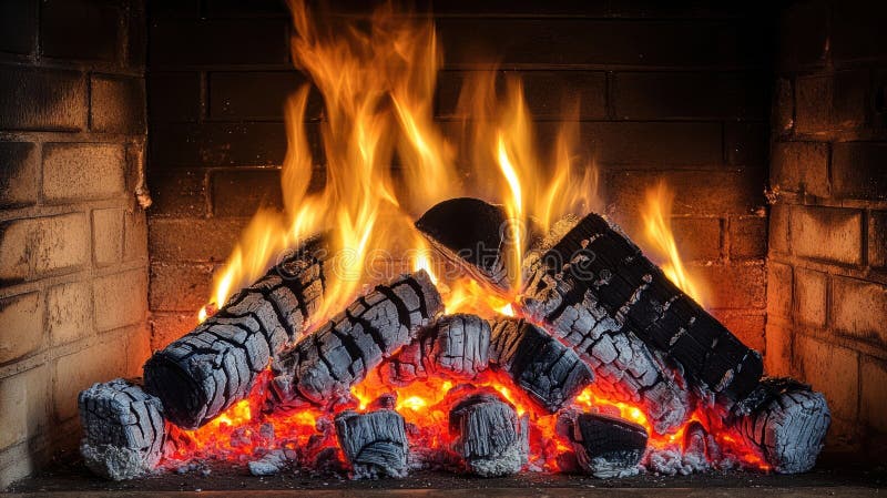 A Fire Burning in a Fireplace with Logs and Flames, AI Stock Photo ...
