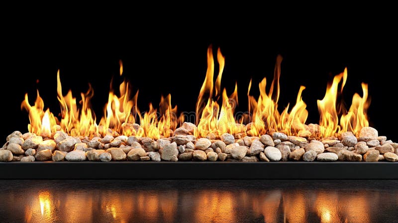 A Fire is Burning in a Fireplace with a Stone Base Stock Footage ...