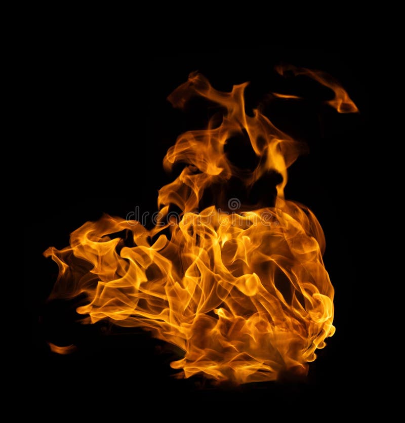 Fire and Burning Flame of Explosive Fireball Isolated on Dark ...