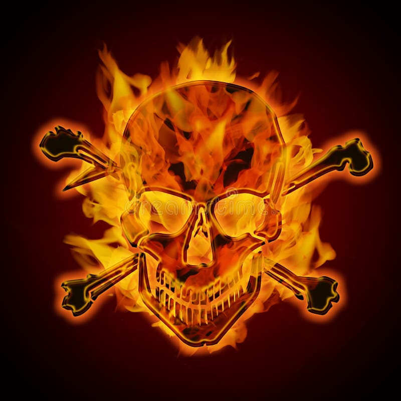 Fire Burning Flaming Skull Crossbones Stock Illustration - Illustration ...