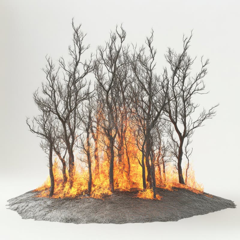 A Fire is Burning in a Forest with Many Dead Trees Stock Illustration ...