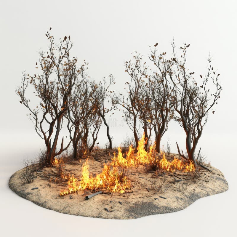 A Fire is Burning in a Forest with Many Dead Trees Stock Illustration ...