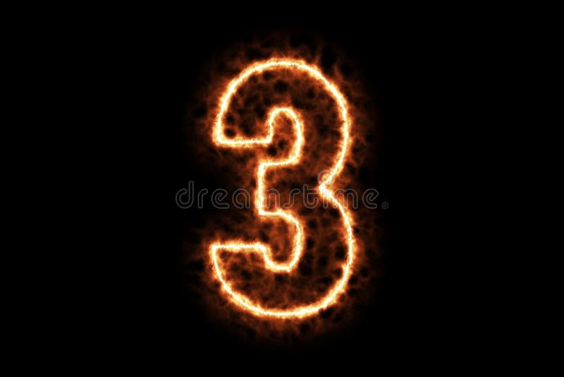 Fire Burning Forming Number Three, 3, Alphabet Text Character Isolated ...
