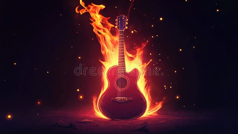 A Fire Burning from a Guitar on Black Background, on Fire Performance ...