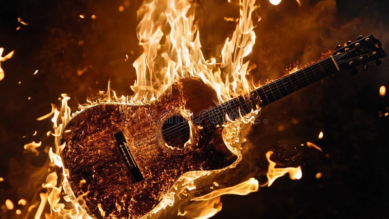 A Fire Burning from a Guitar on Black Background, on Fire Performance ...
