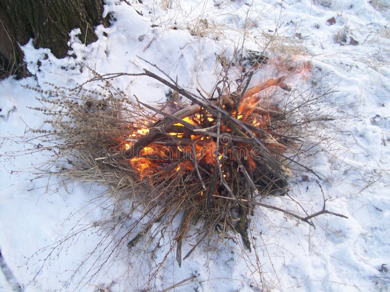 The Fire is Burning. Hiking Trip. Winter. Stock Photo - Image of wood ...