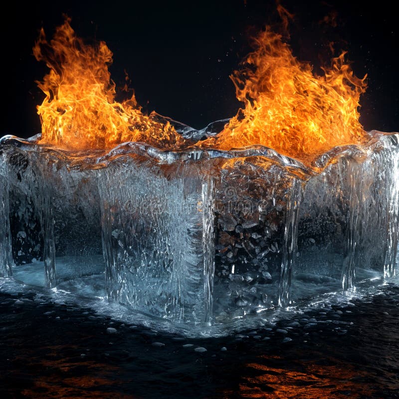 Fire Burning through Ice Cube Stock Illustration - Illustration of fire ...