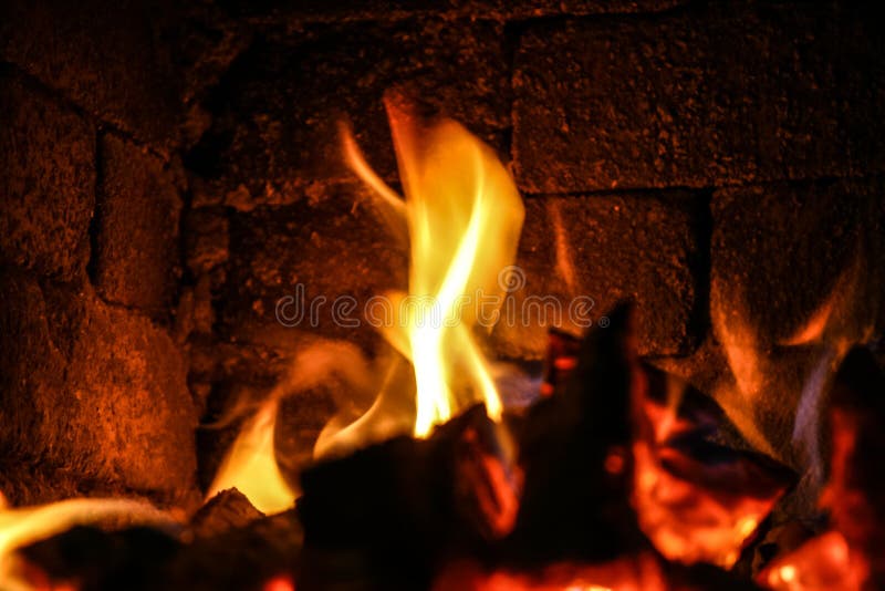 Fire Burning Inside a Brick Stove Stock Image - Image of brightly ...