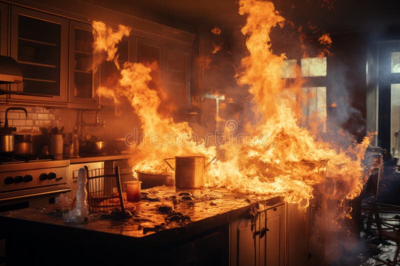Fire Burning Inside the Kitchen Room of the Residential House ...