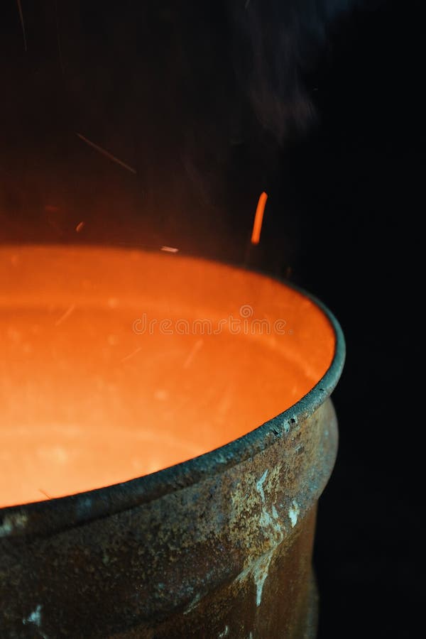 Fire Burning Inside a Metal Barrel Stock Image - Image of bucket ...