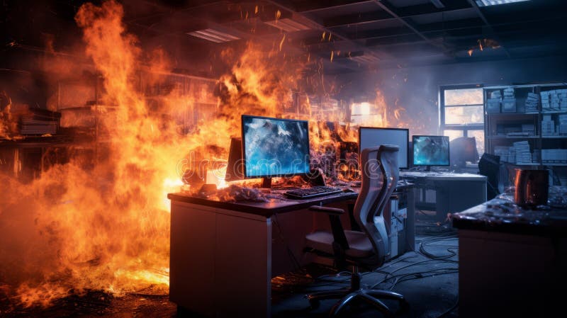 Fire Burning Inside the Office Room Interior. Fire Accident Concept ...