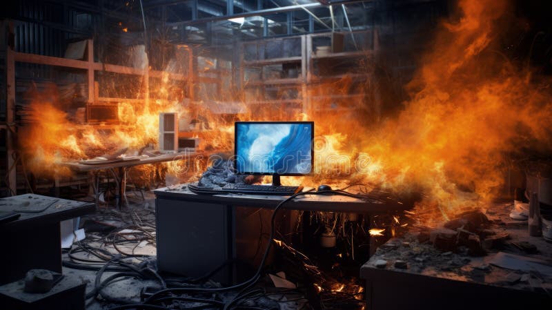 Fire Burning Inside the Office Room Interior. Fire Accident Concept ...
